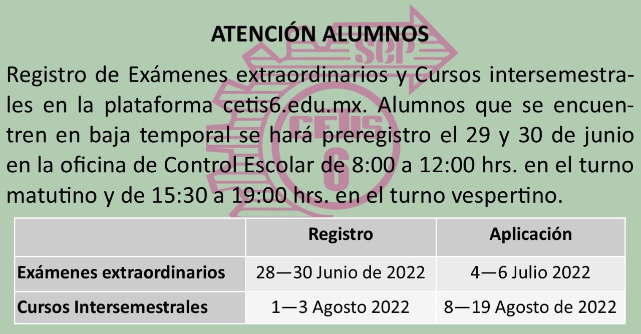 ATENTO AVISO ALUMNOS | CETIS 06 Ignacio Manuel Altamirano